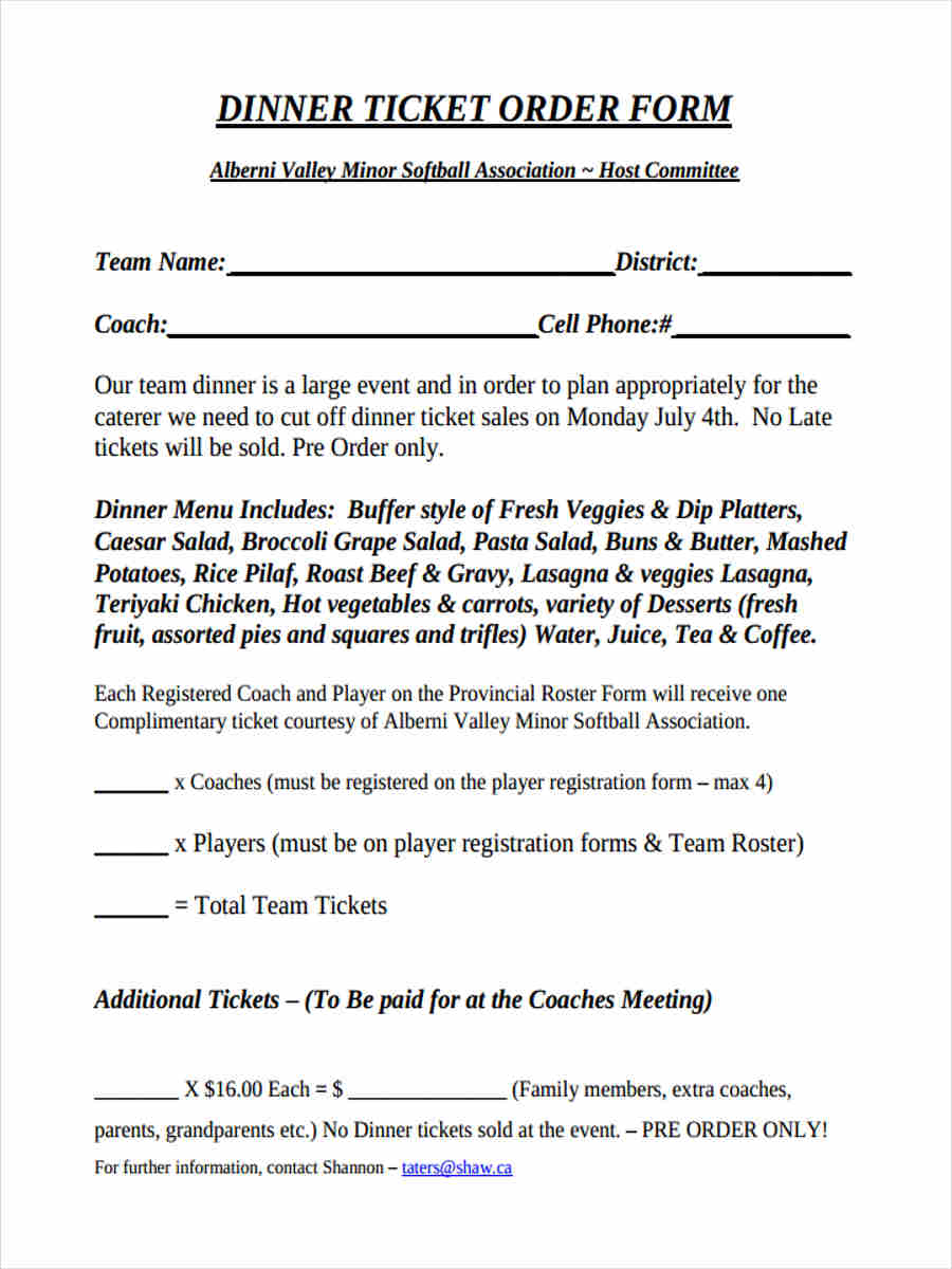 FREE 8+ Dinner Order Forms in PDF | Ms Word