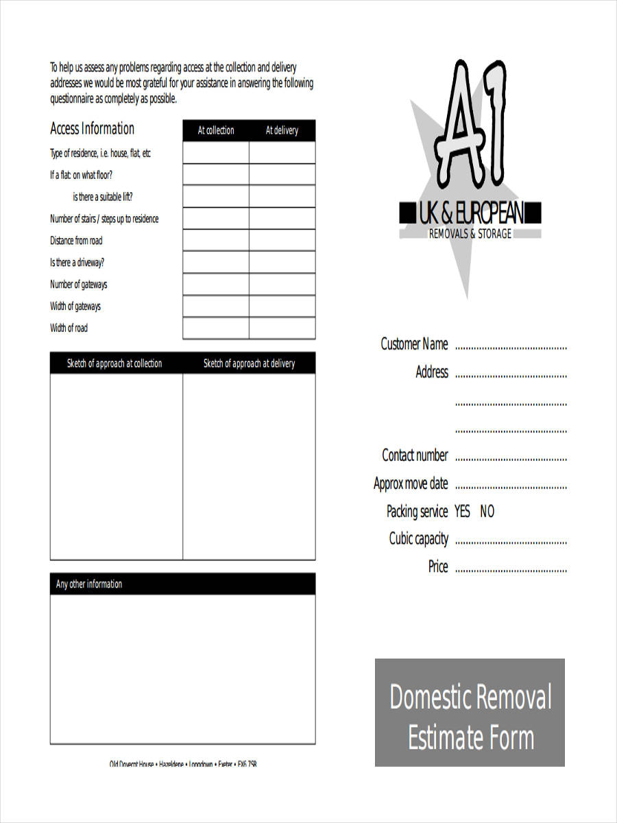 FREE 39+ Estimate Forms in PDF | Ms Word