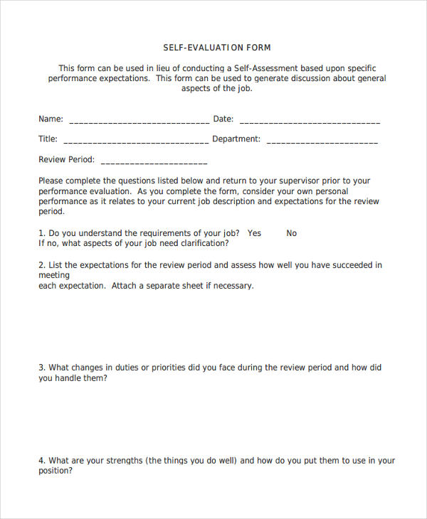 FREE 23 Sample Self Evaluation Forms In PDF MS Word Excel