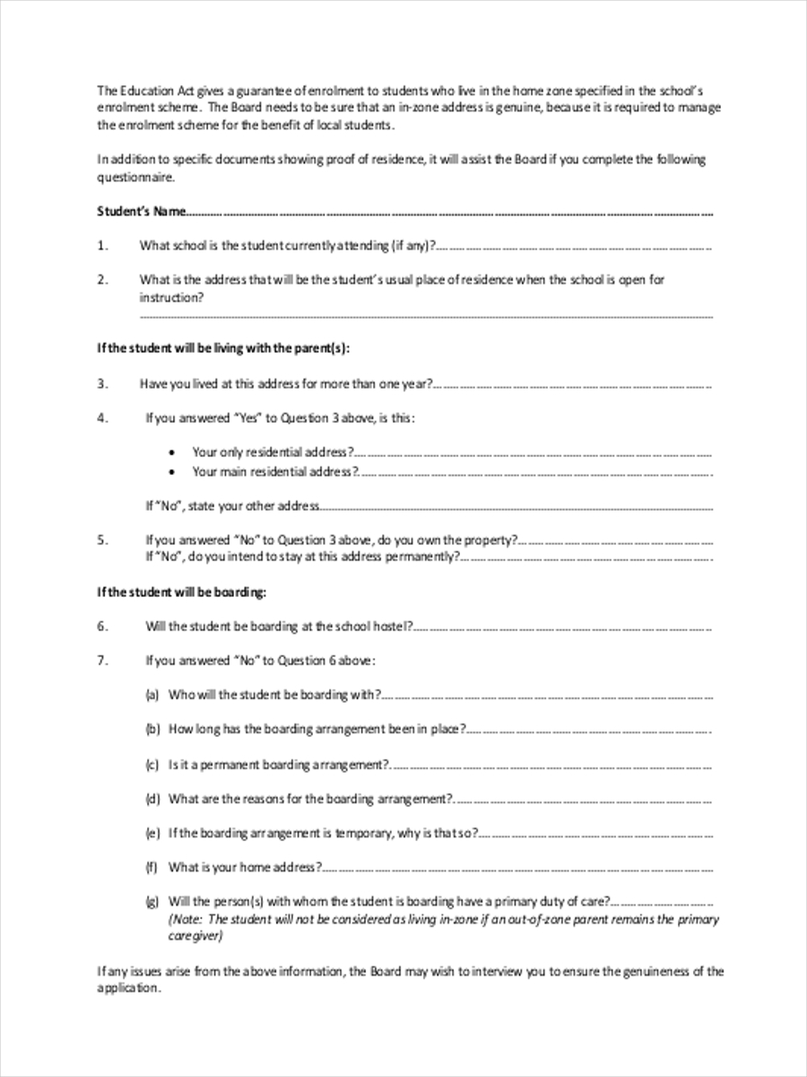 FREE 6+ Sample Residence Questionnaire Forms in PDF