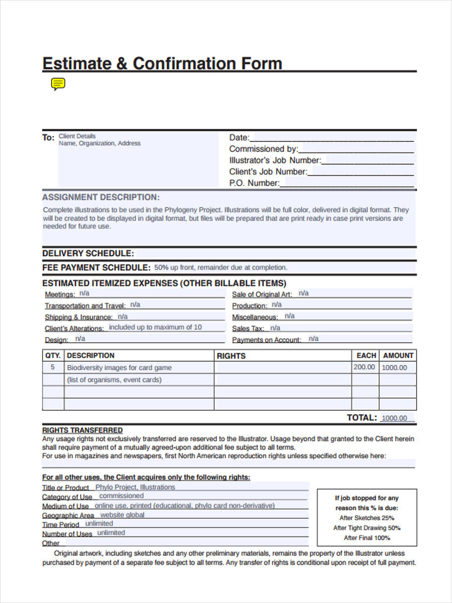 FREE 39+ Estimate Forms in PDF | Ms Word