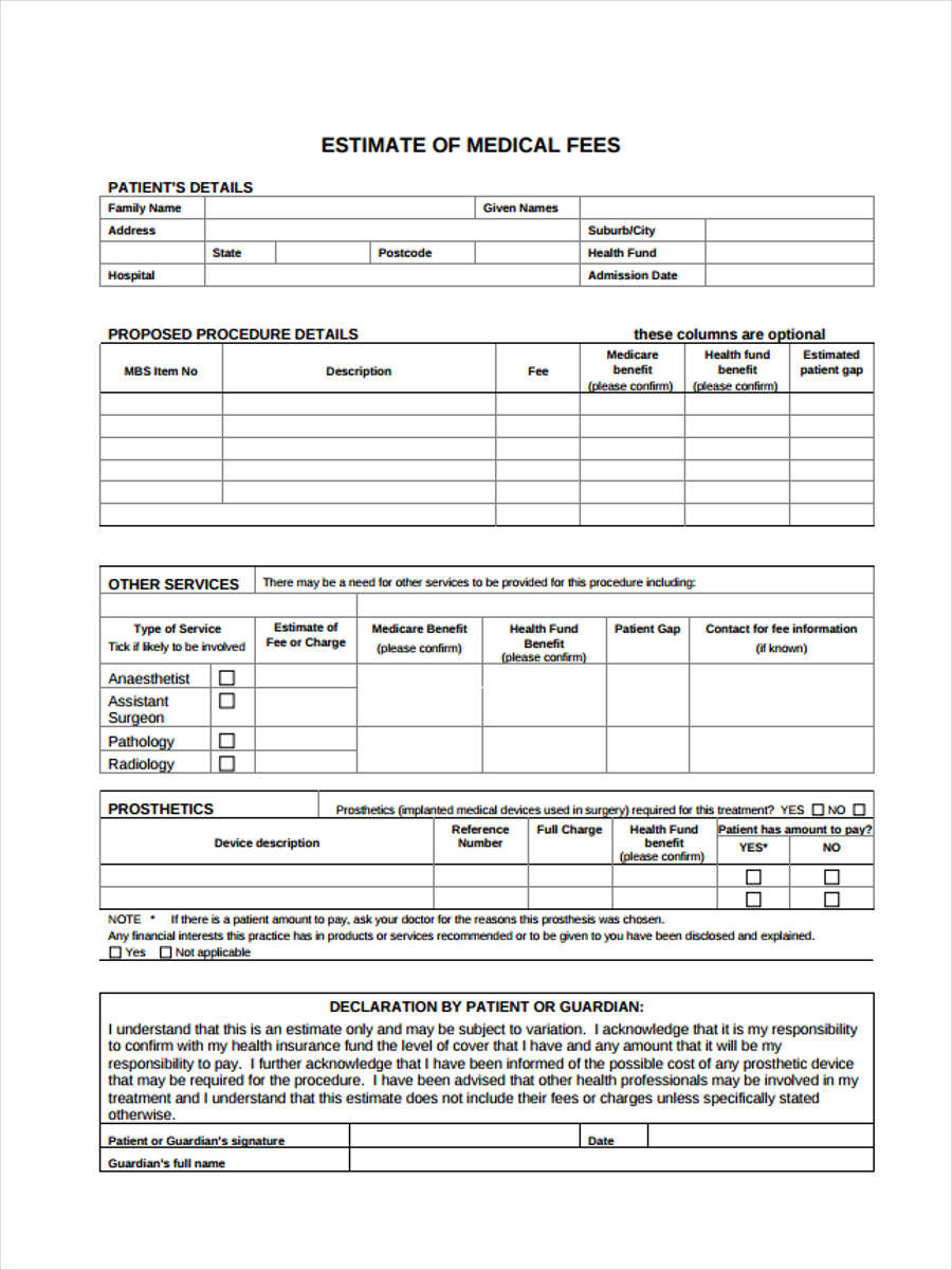 FREE 39+ Estimate Forms in PDF | Ms Word
