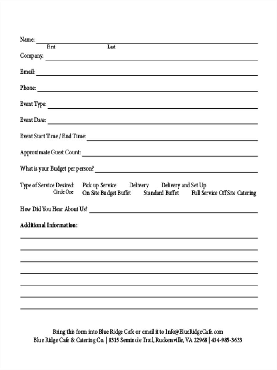 FREE 7+ Sample Event Inquiry Forms in MS Word | PDF