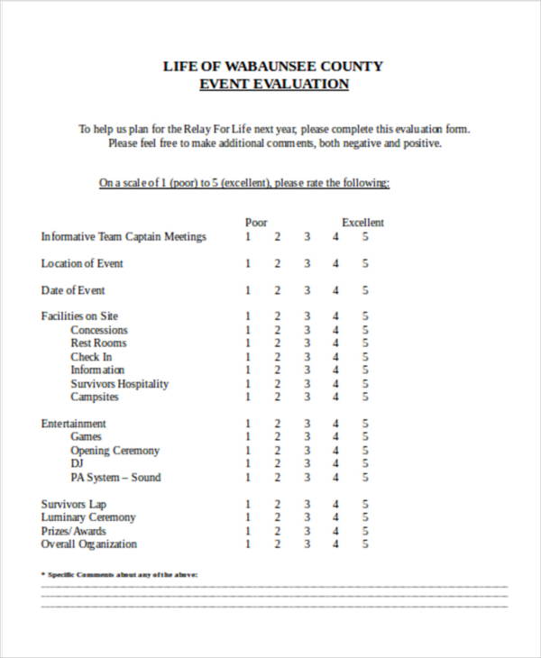 FREE 20+ Event Evaluation Form Samples, PDF, MS Word, Google Docs