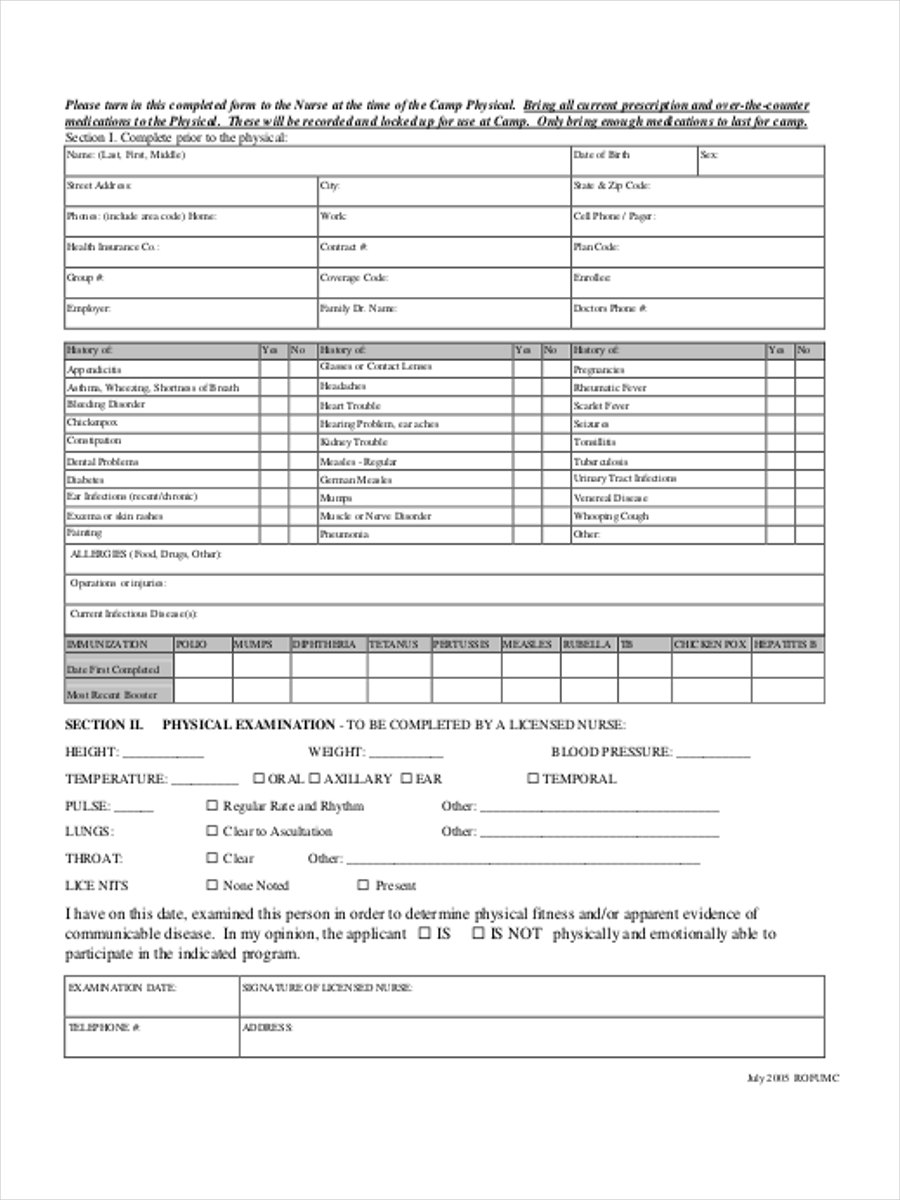 FREE 5+ Adult Physical Forms in PDF | Ms Word