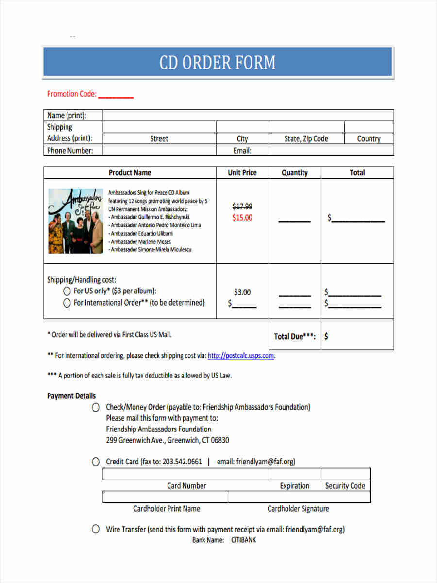 FREE 10+ Sample CD Order Forms in MS Word | PDF | Excel