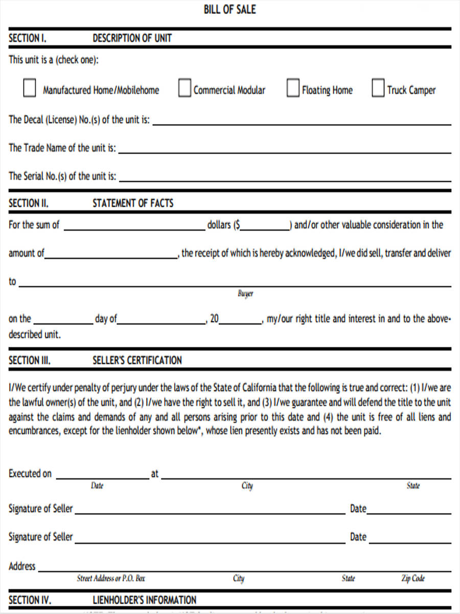 FREE 3 Truck Bill Of Sale Forms In PDF