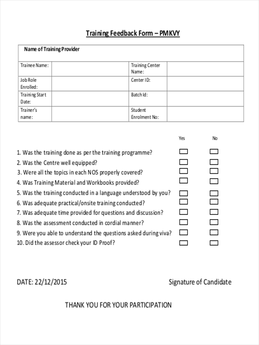 FREE 17+ Training Feedback Forms in PDF