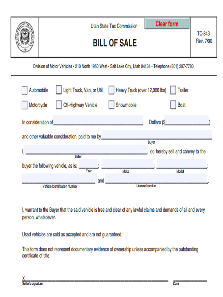 FREE 3 Truck Bill Of Sale Forms In PDF