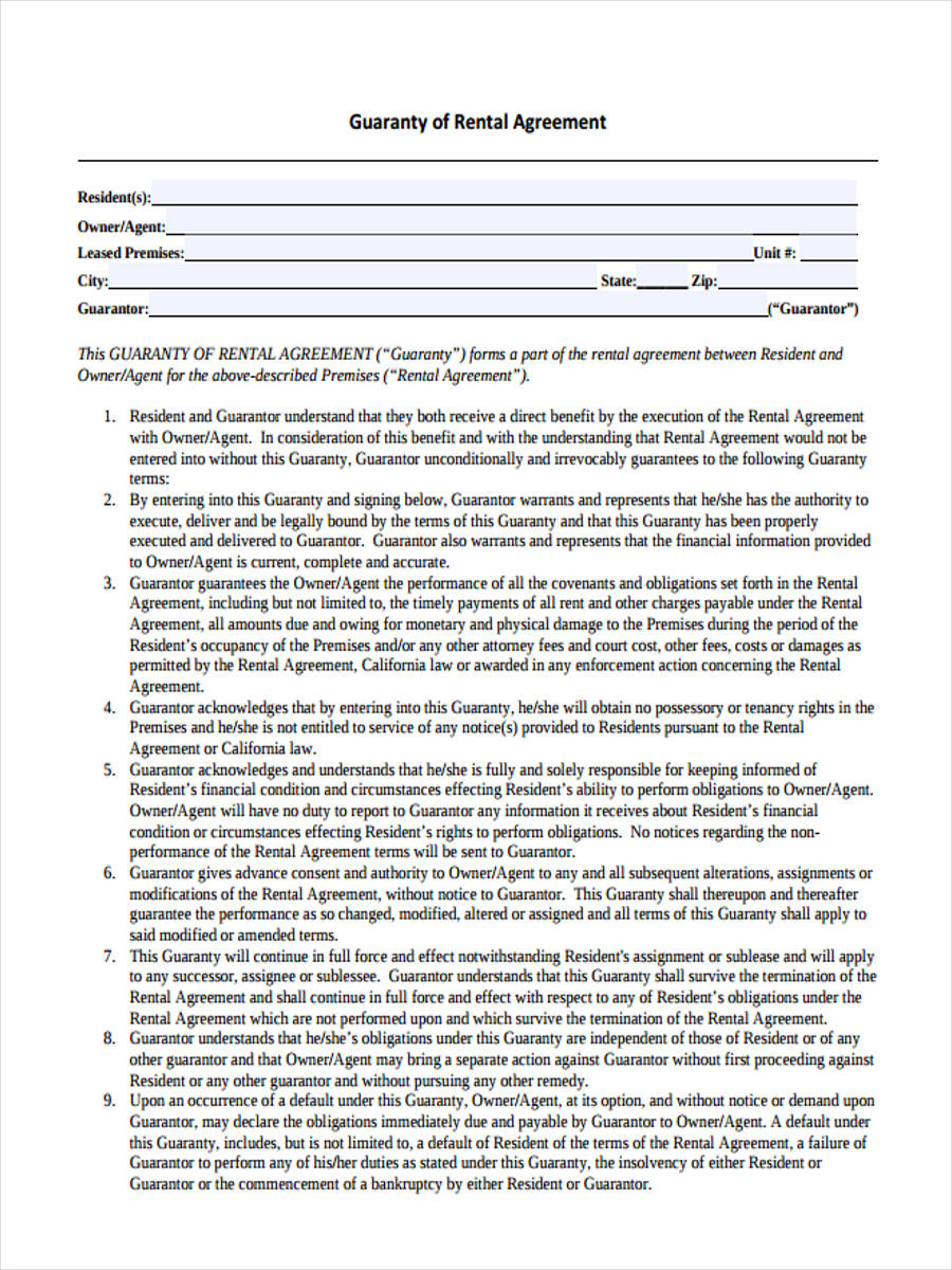 FREE 8 Guarantor Agreement Forms In PDF