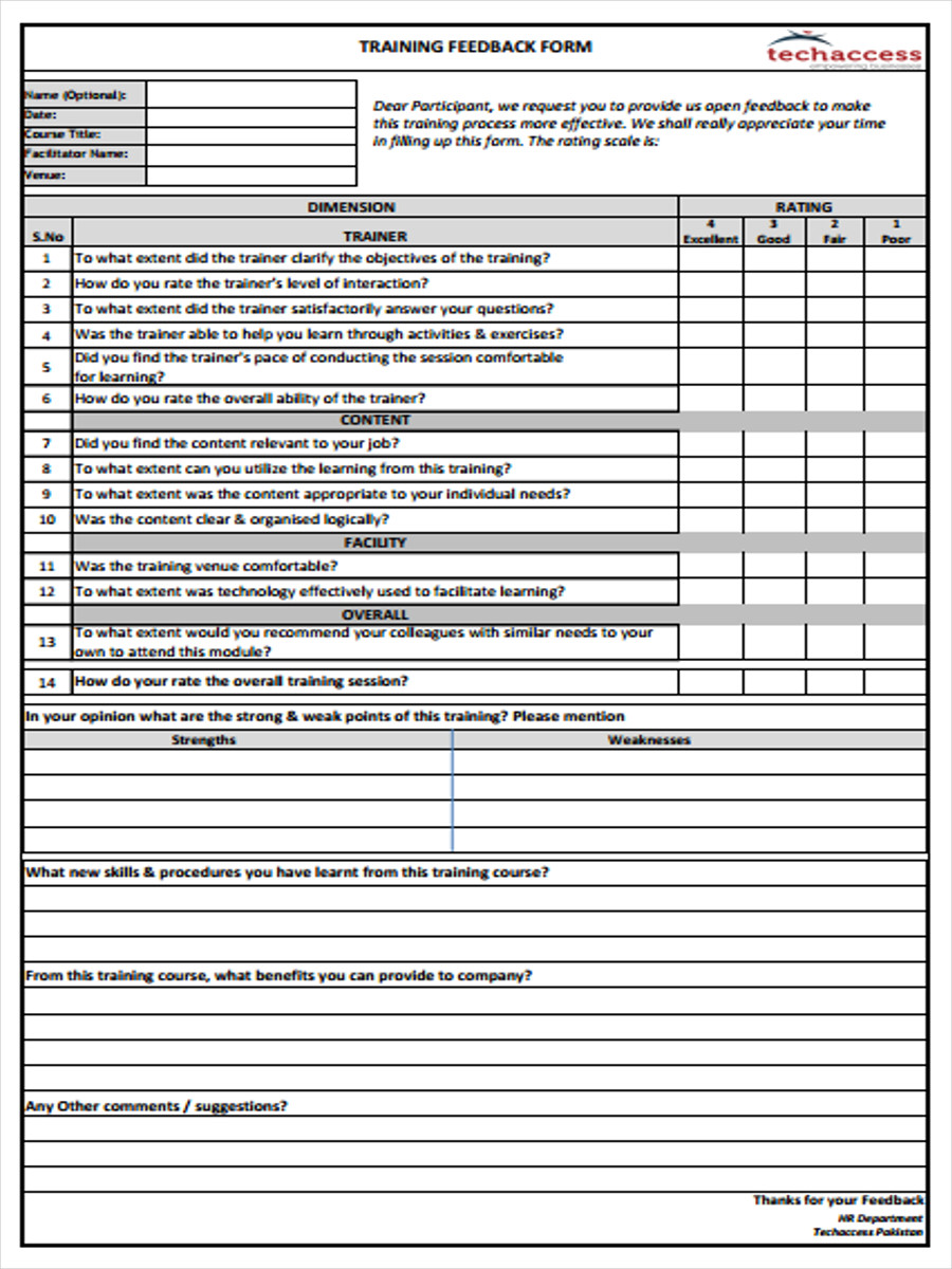 FREE 5+ Sample HR Feedback Forms in PDF | MS Word