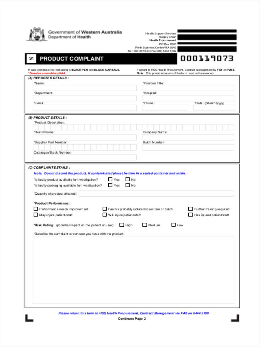 FREE 30+ Different Types of Complaint Forms in PDF | MS Word