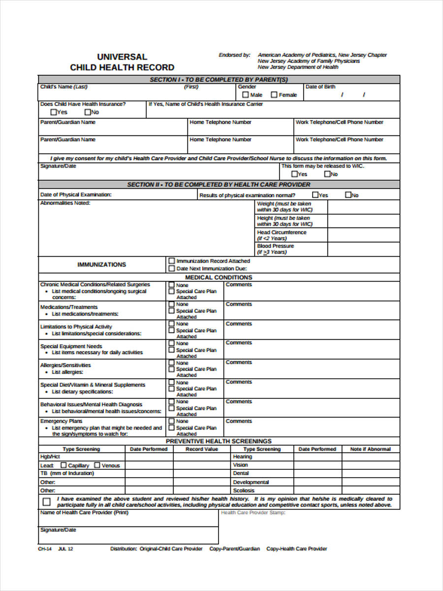 FREE 13+ Health Record Form Samples, PDF, MS Word, Google Docs
