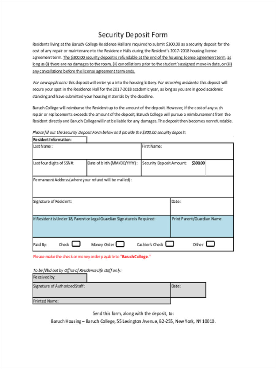FREE 8+ Security Deposit Forms in PDF | Ms Word