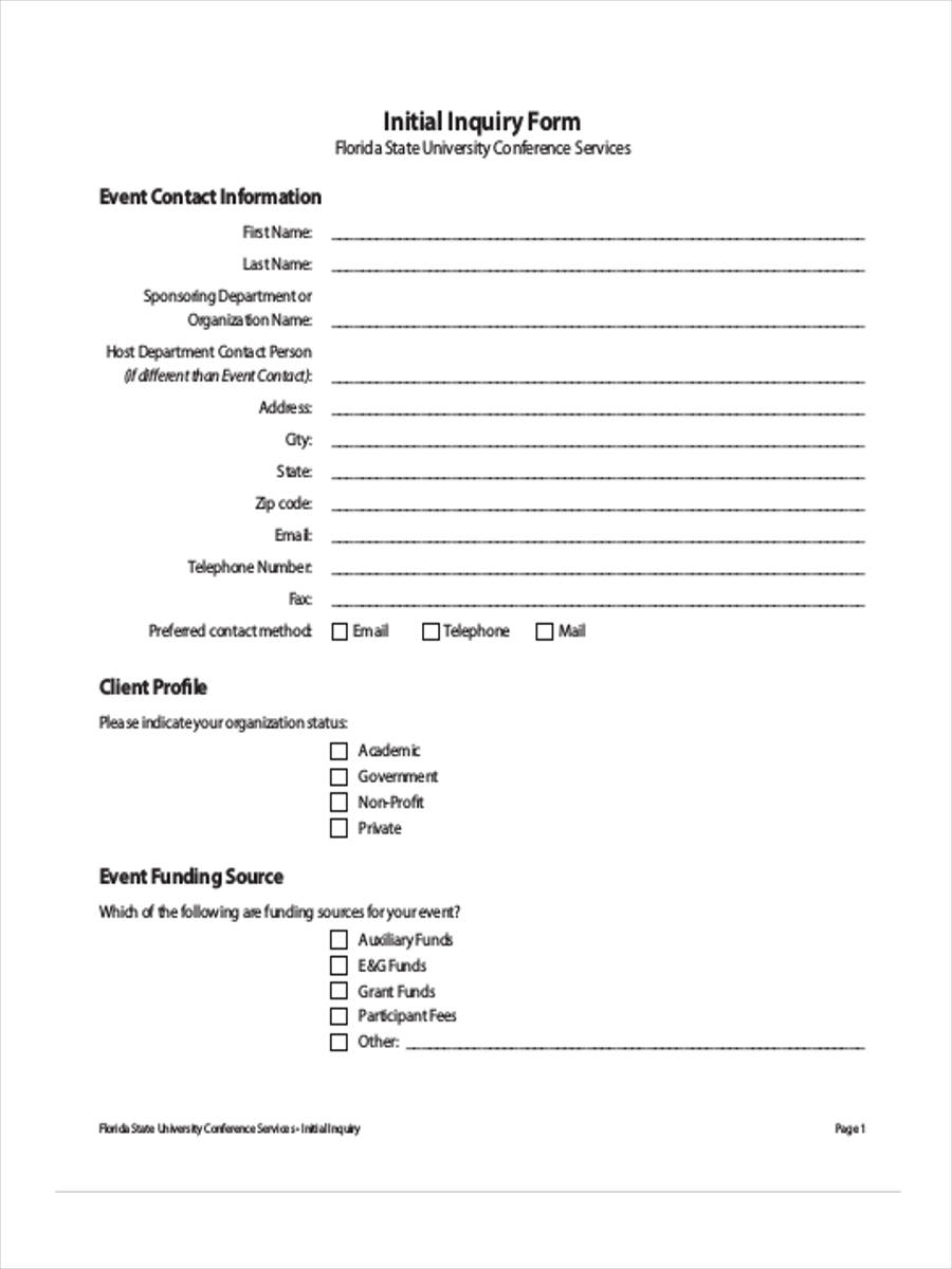 FREE 7+ Sample Event Inquiry Forms in MS Word | PDF