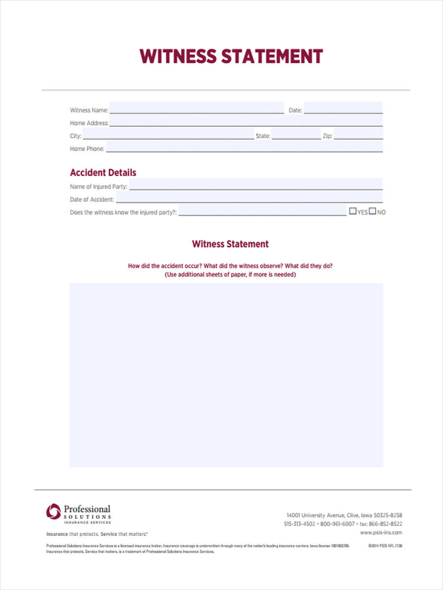 11 Witness Statement Forms Free PDF DOC Format Download Free 