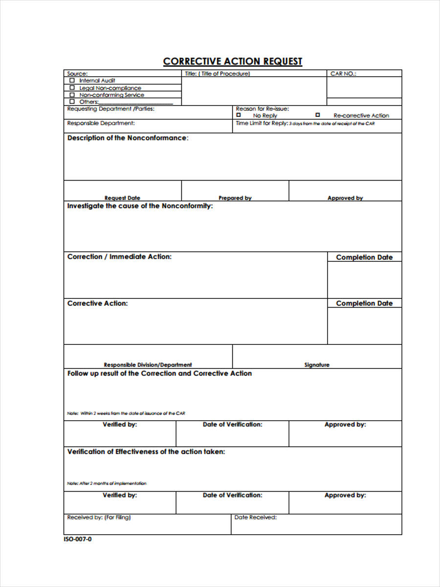 FREE 26+ Corrective Action Form Samples, PDF, MS Word, Google Docs, Excel