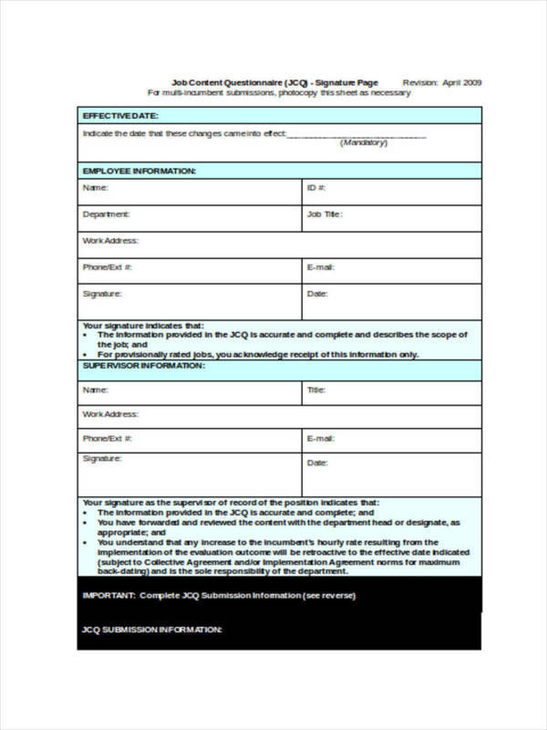 FREE 8+ Sample Job Questionnaire Forms in MS Word | PDF