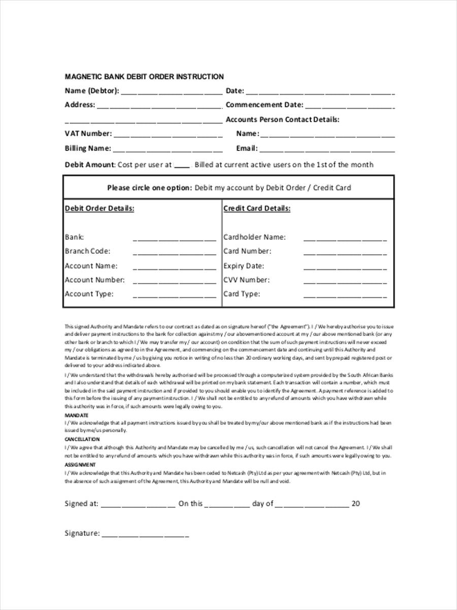 FREE 9+ Sample Debit Order Forms in PDF | Ms Word