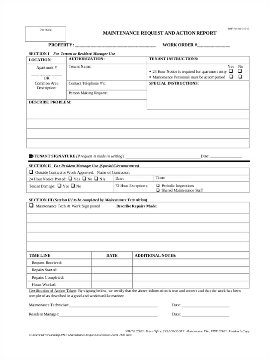 FREE 5+ Maintenance Action Forms in MS Word | PDF