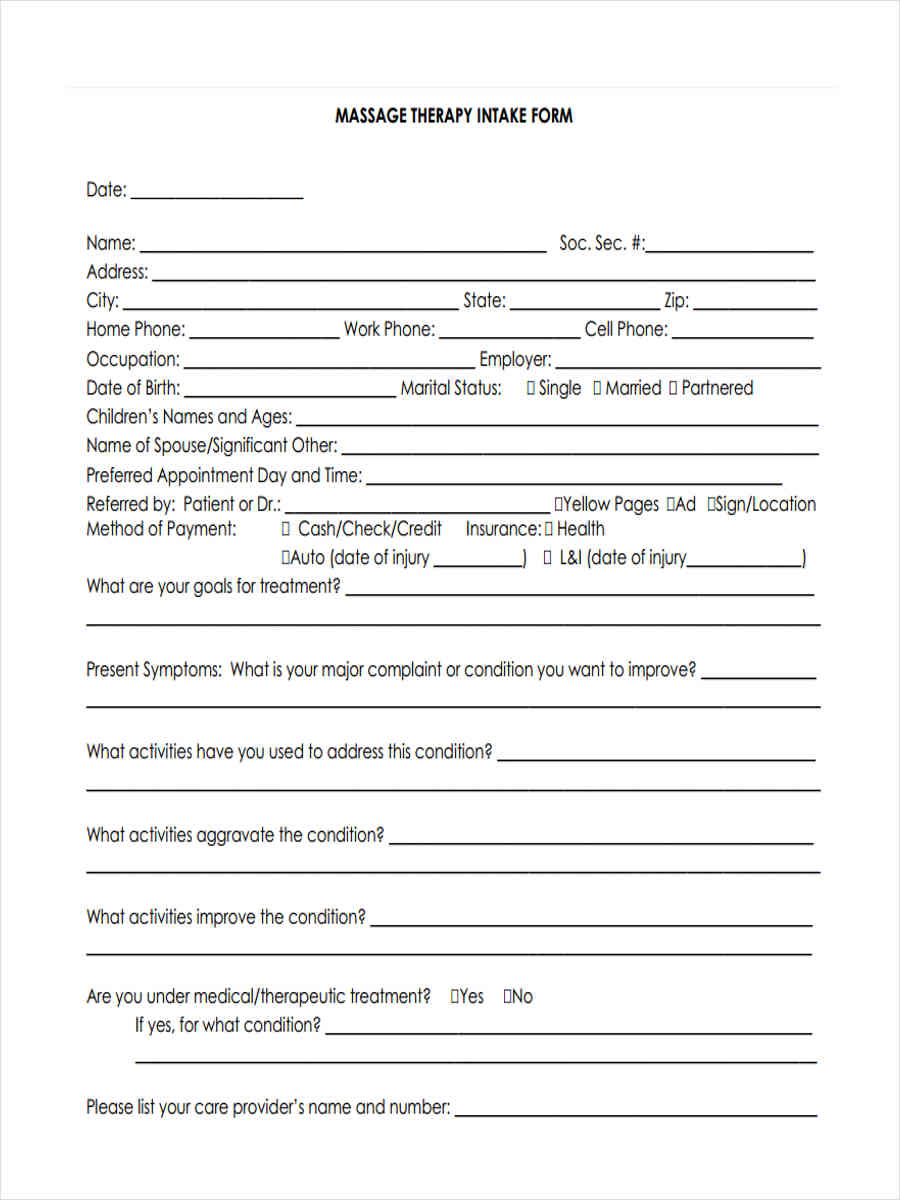FREE 7 Medical Intake Forms In PDF