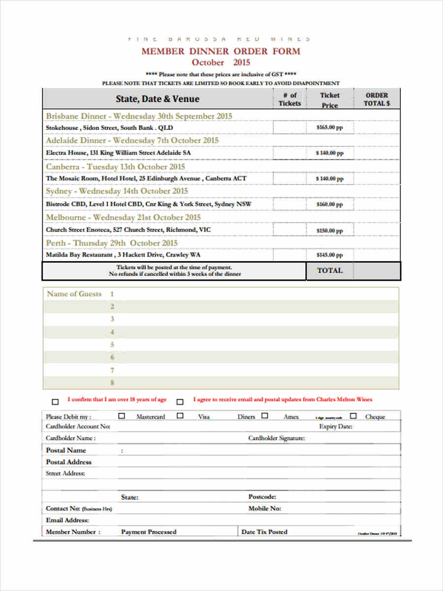 FREE 8+ Dinner Order Forms in PDF | Ms Word