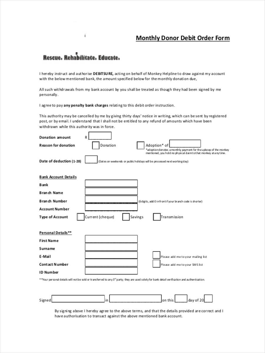 FREE 9+ Sample Debit Order Forms in PDF | Ms Word
