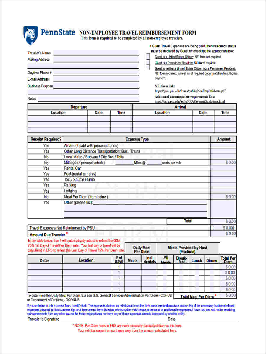 FREE 11+ Travel Reimbursement Form Samples, PDF, MS Word, Google Docs ...