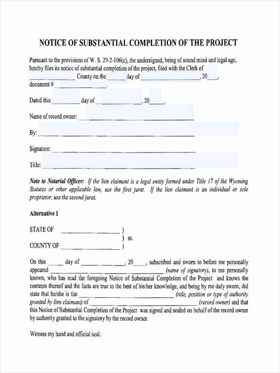 FREE 6 Notice Of Completion Forms In MS Word PDF