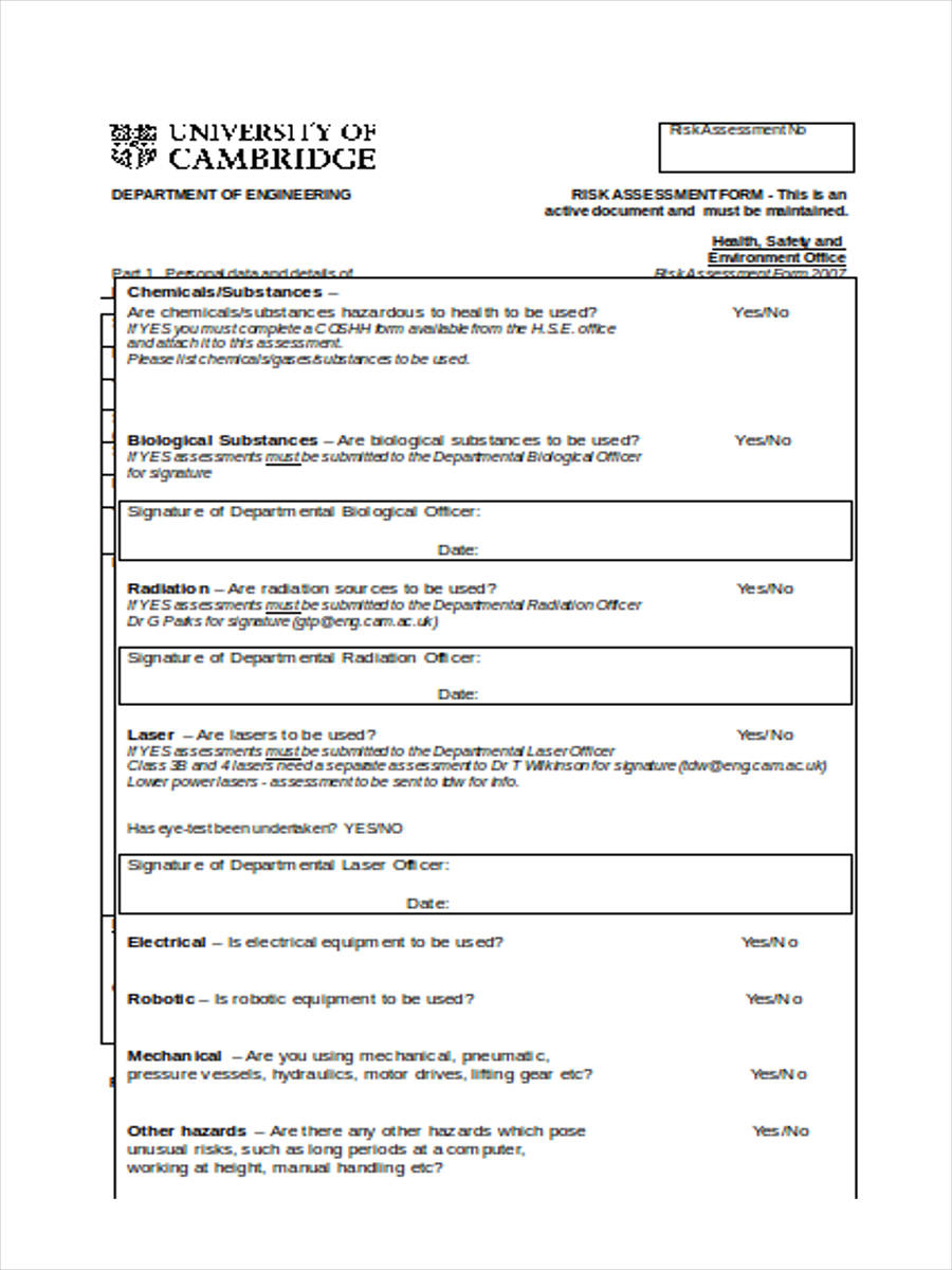 FREE 5+ Office Risk Assessment Forms in PDF | Ms Word