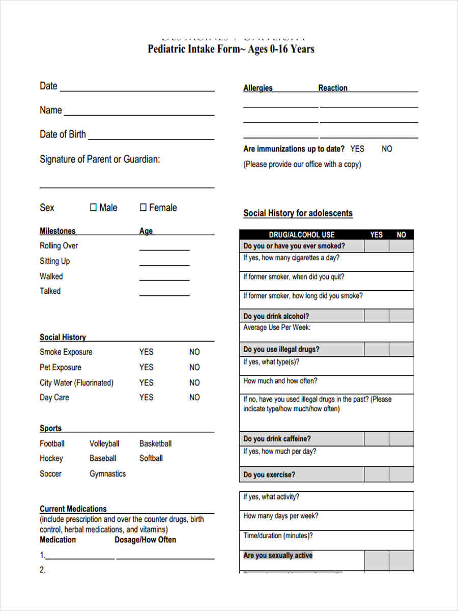 FREE 7+ Medical Intake Forms in PDF