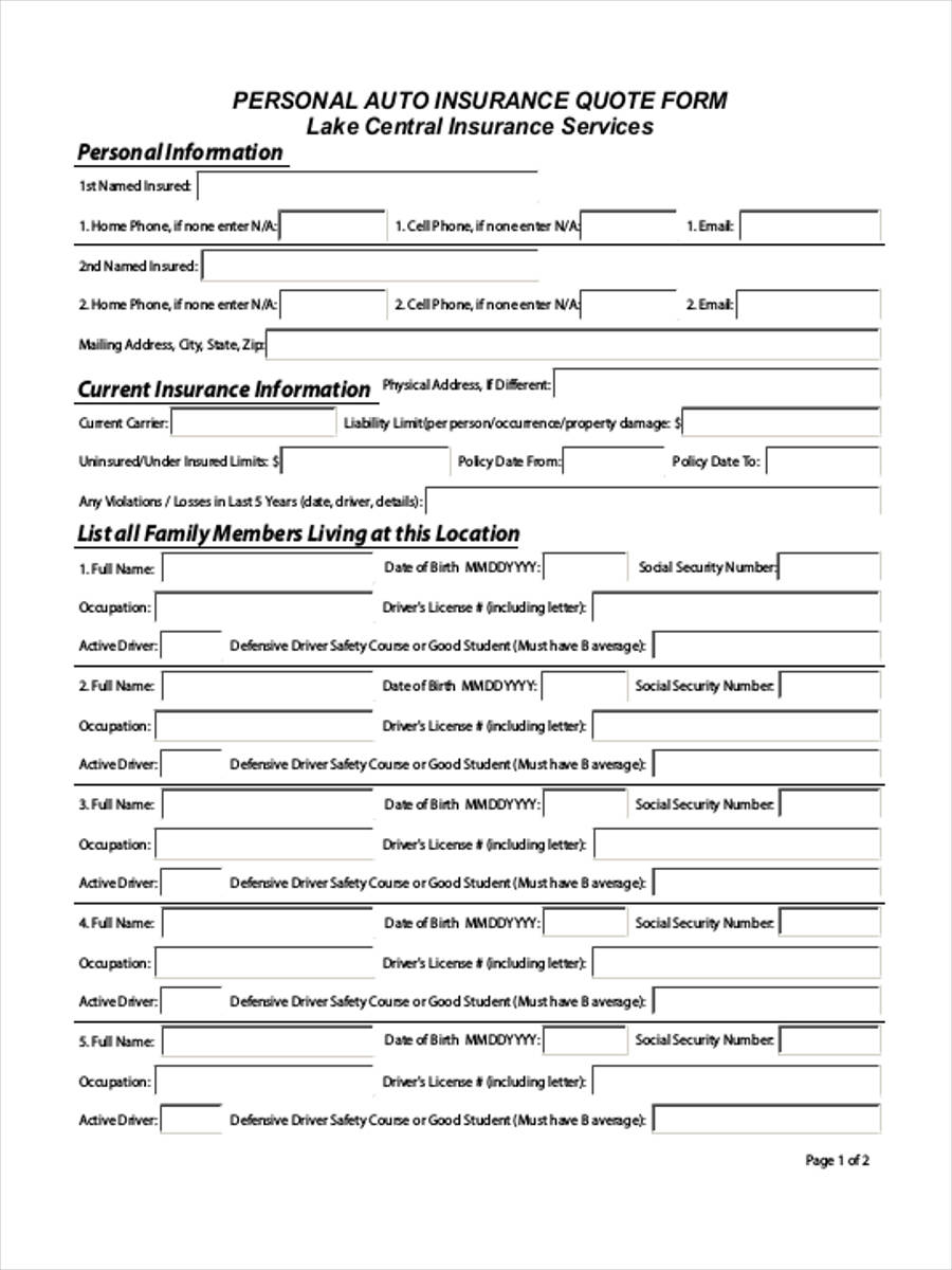 FREE 9+ Insurance Quote Forms in PDF