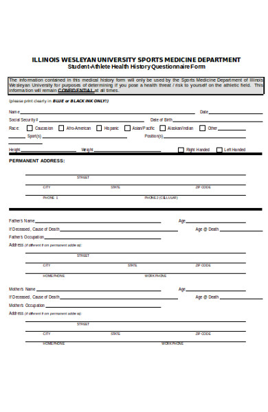 FREE 12+Health Questionnaire Form Samples, PDF, MS Word, Google Docs
