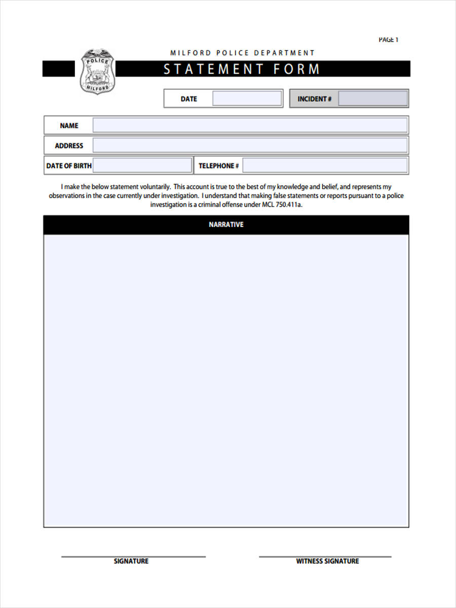 FREE 18 Witness Statement Forms In PDF Ms Word