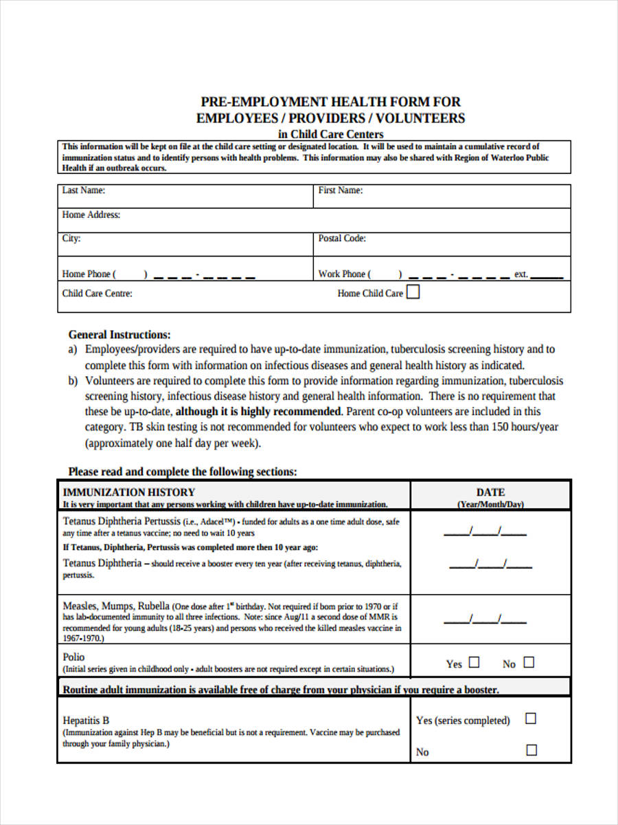 FREE 9+ Employee Health Forms in PDF | Ms Word