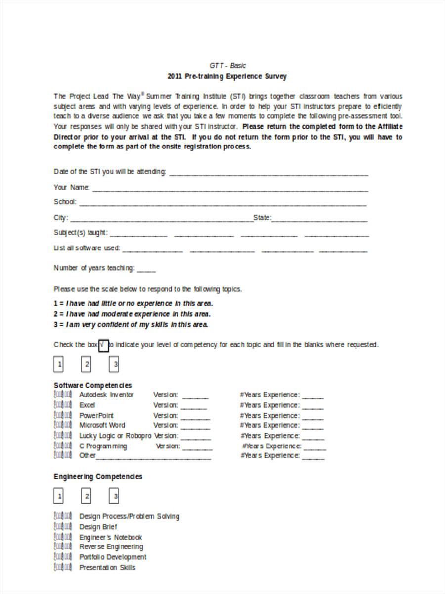 Free 9 Pre Training Assessment Form Samples Pdf Ms Word Google Docs
