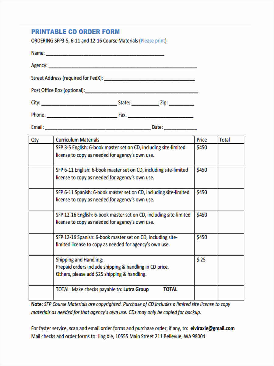 FREE 10+ Sample CD Order Forms in MS Word | PDF | Excel