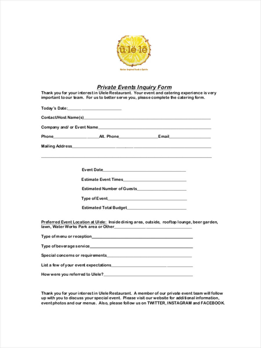FREE 7+ Sample Event Inquiry Forms in MS Word | PDF