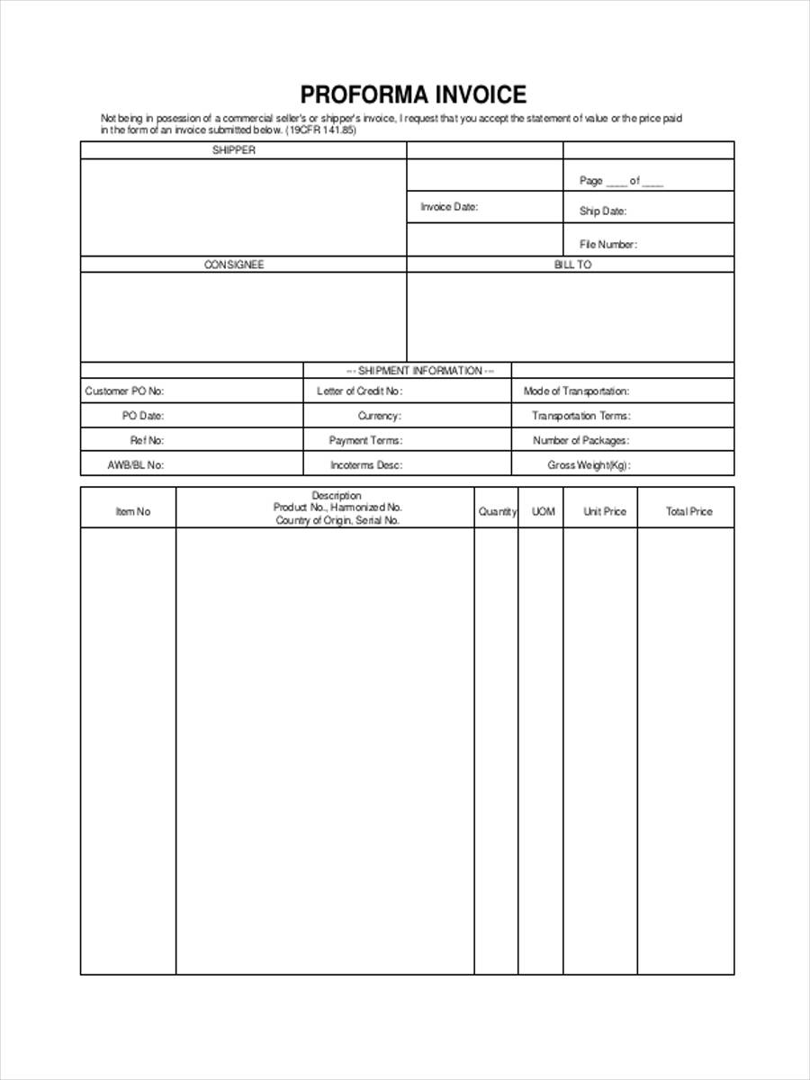 FREE 8+ Proforma Invoice Forms in MS Word | PDF | Excel