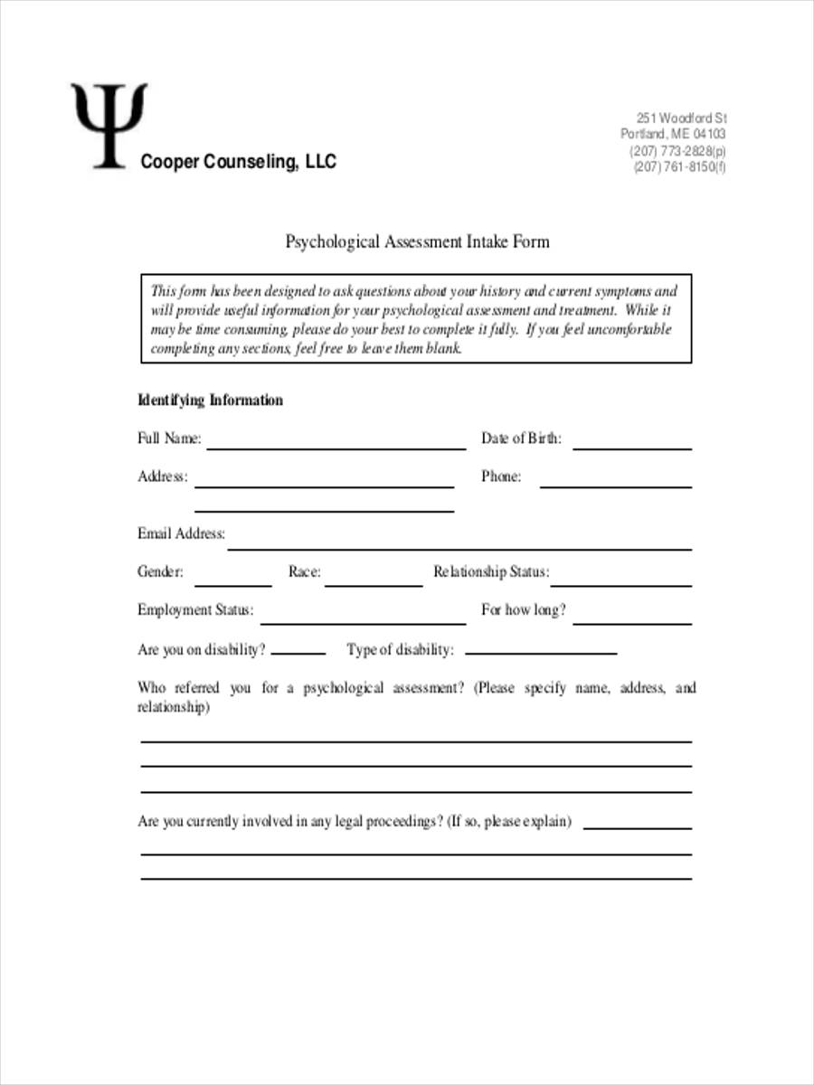 FREE 10 Sample Assessment Intake Forms In MS Word PDF