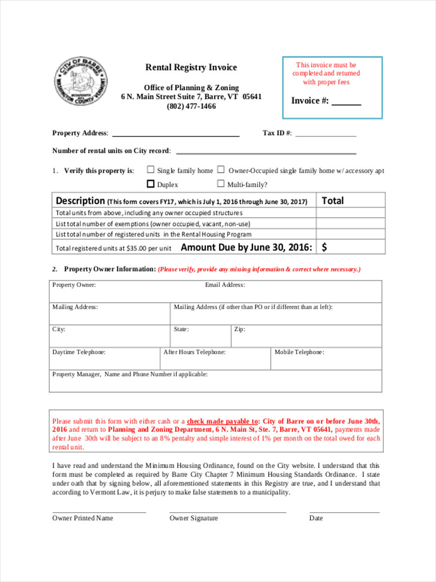 FREE 6+ Sample Rent Invoice Forms in PDF