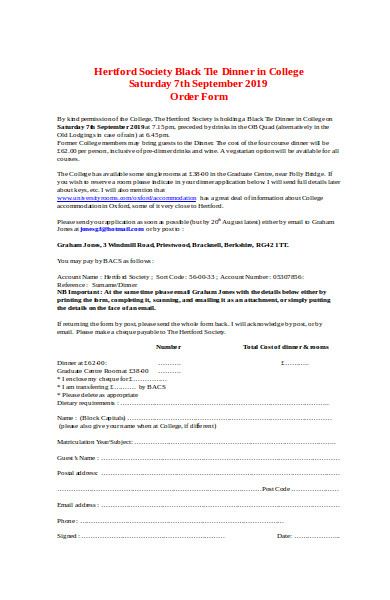 FREE 8+ Dinner Order Forms in PDF | Ms Word