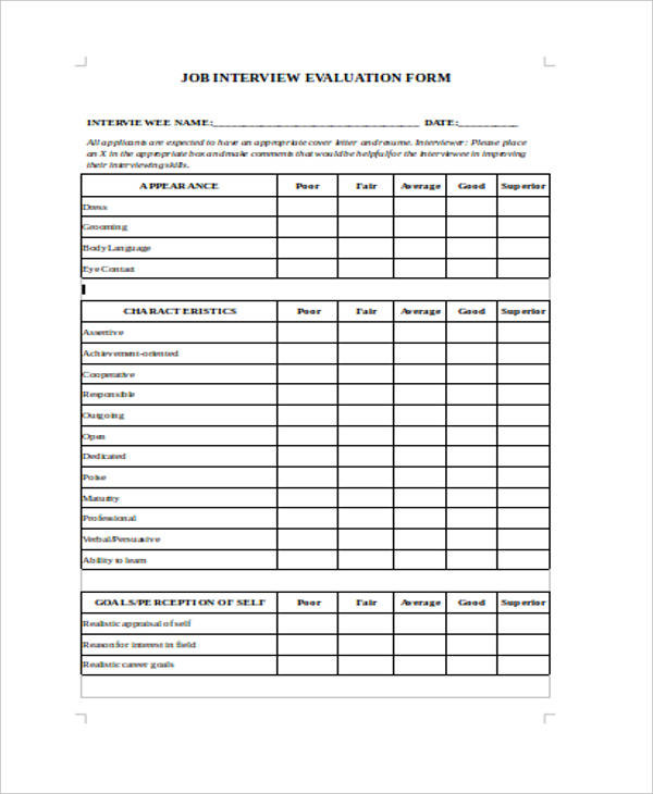 FREE 22 Interview Evaluation Forms In PDF
