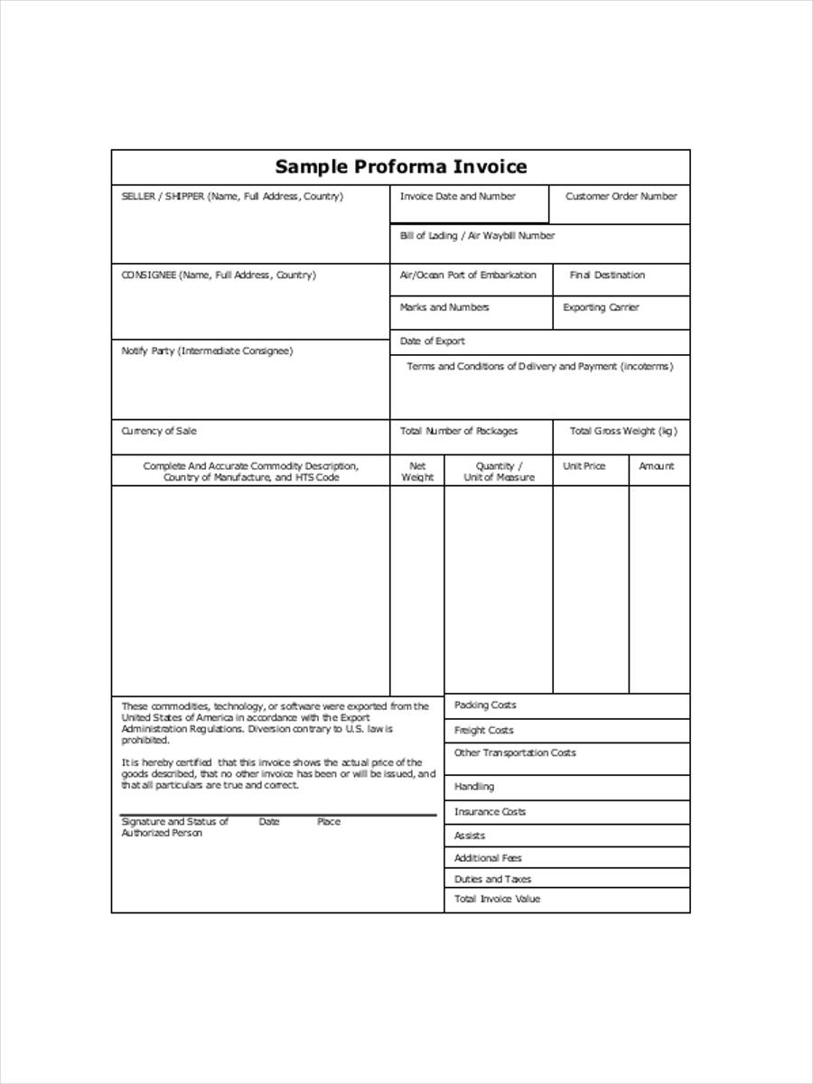FREE 8+ Proforma Invoice Forms in MS Word | PDF | Excel