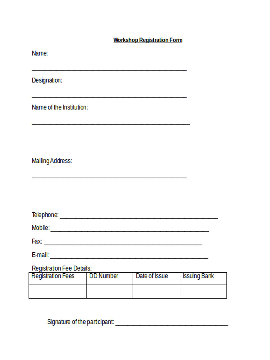 FREE 10+ Sample Workshop Registration Forms in MS Word | PDF
