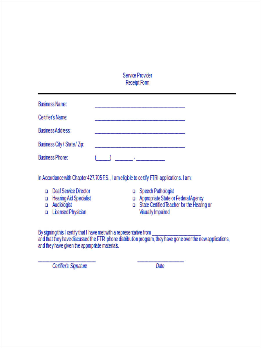 FREE 7+ Service Receipt Forms in PDF | MS Word