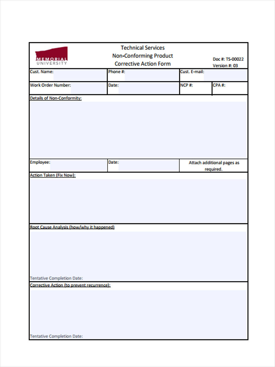 FREE 26+ Corrective Action Form Samples, PDF, MS Word, Google Docs, Excel