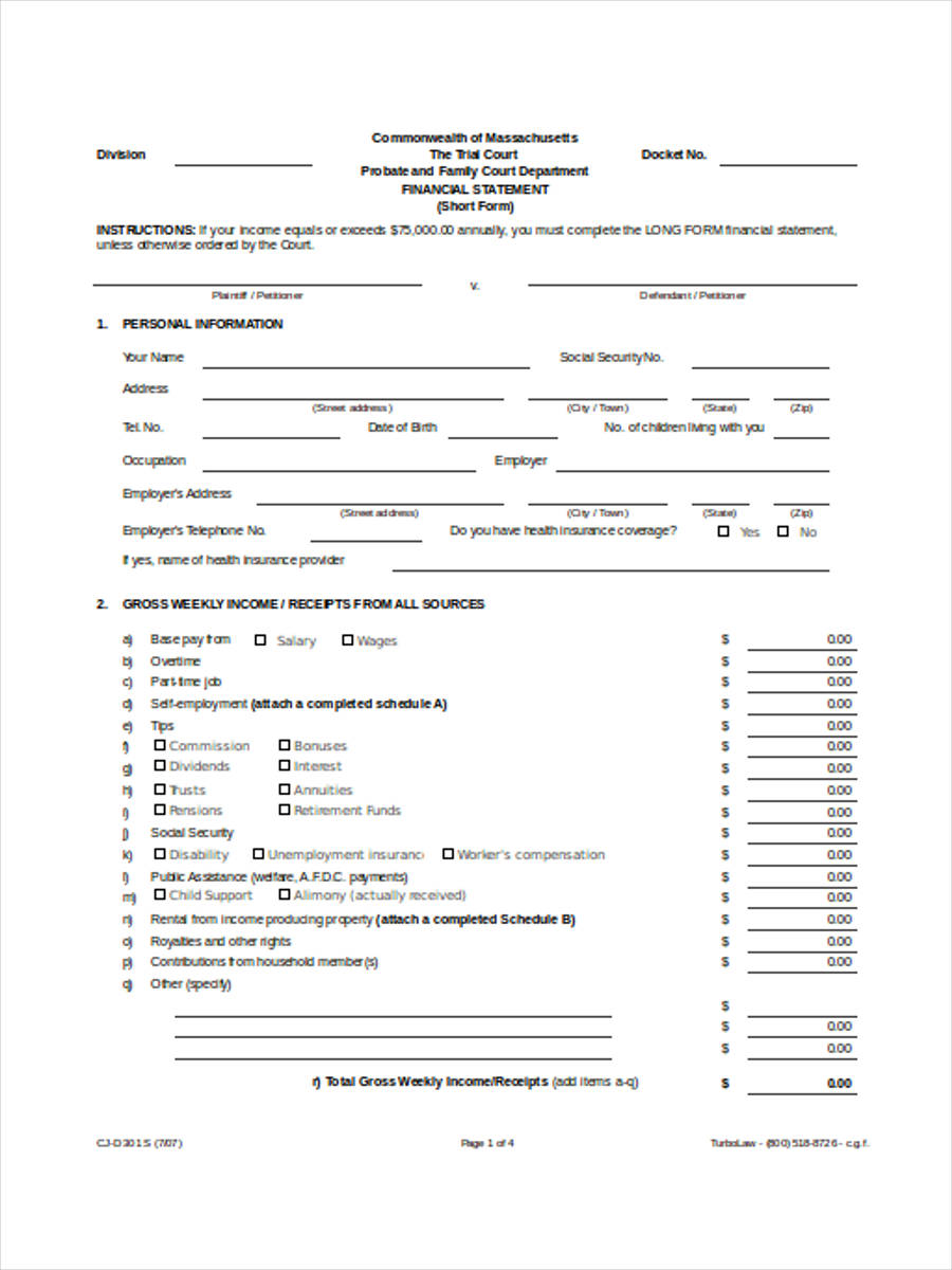 FREE 21+ Financial Statement Form Samples, PDF, MS Word, Google Docs, Excel