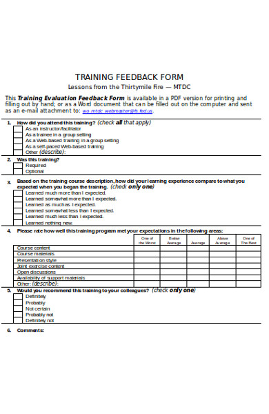 FREE 16+ Sample Training Feedback Forms in PDF | Ms Word | Excel