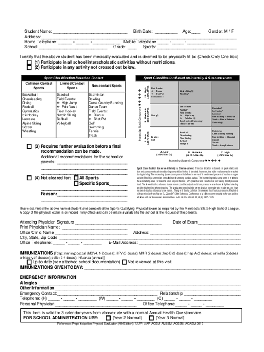 FREE 12+ Sports Physical Form Samples, PDF, MS Word, Google Docs